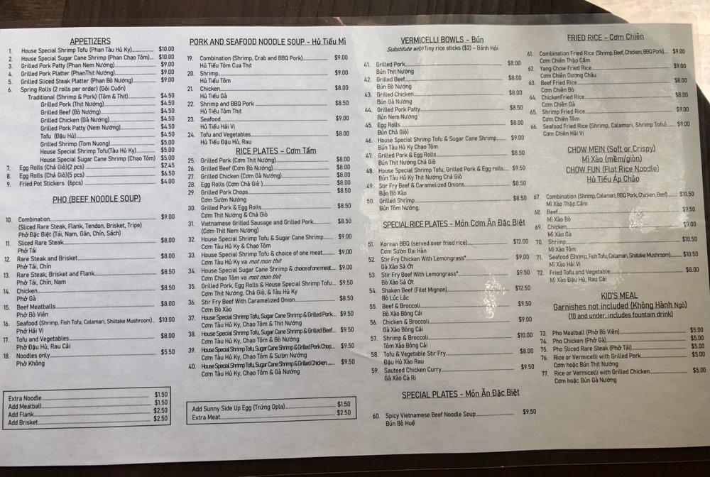 Menu at My Lan Bistro restaurant, Fort Worth