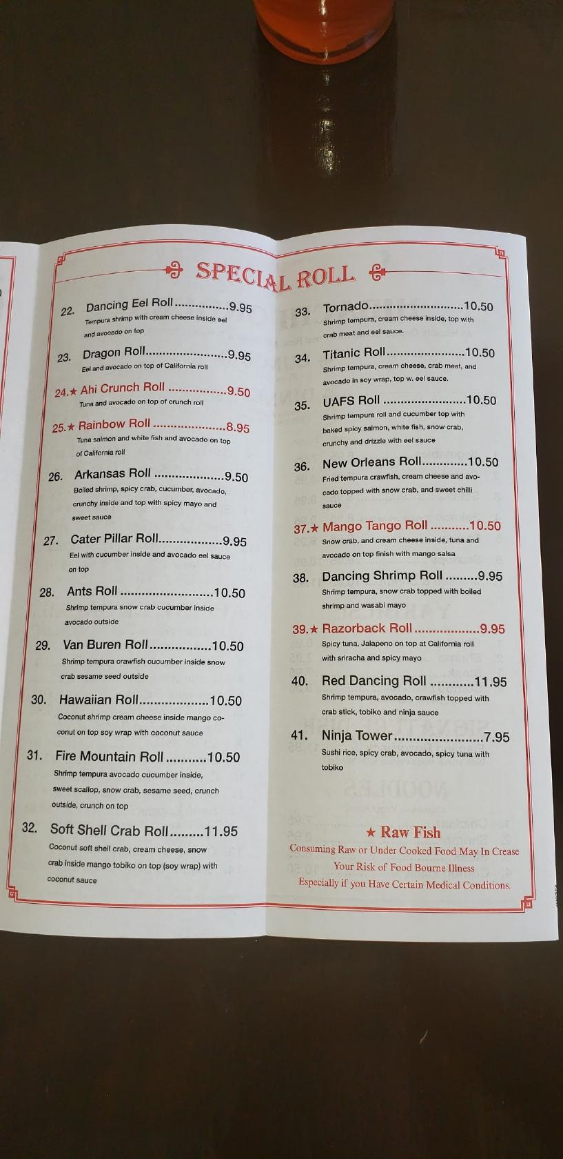 Menu at Ninja Japanese express II restaurant, Van Buren
