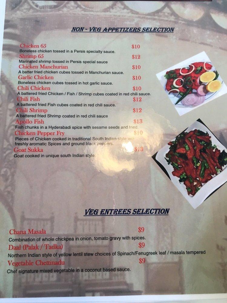 Menu at Persis Biryani Indian Grill restaurant, Greenville