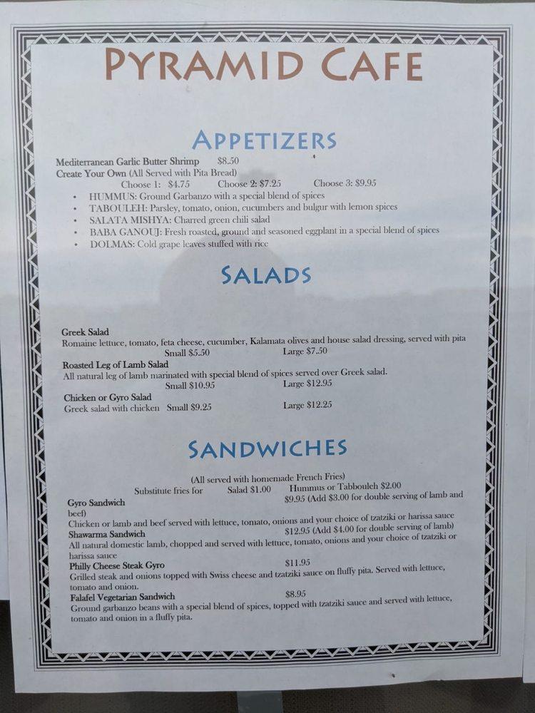 Menu at Pyramid cafe, Los Alamos