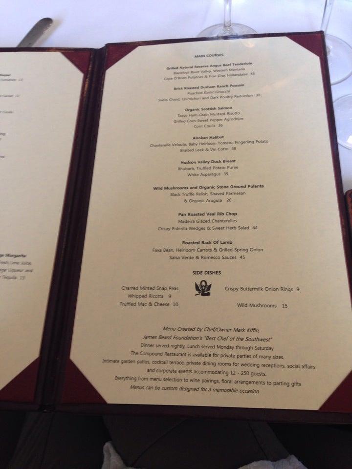 Menu at The Compound Restaurant, Santa Fe