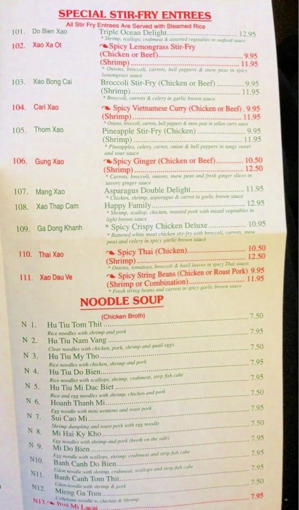 Menu at Vietnam One restaurant, Richmond