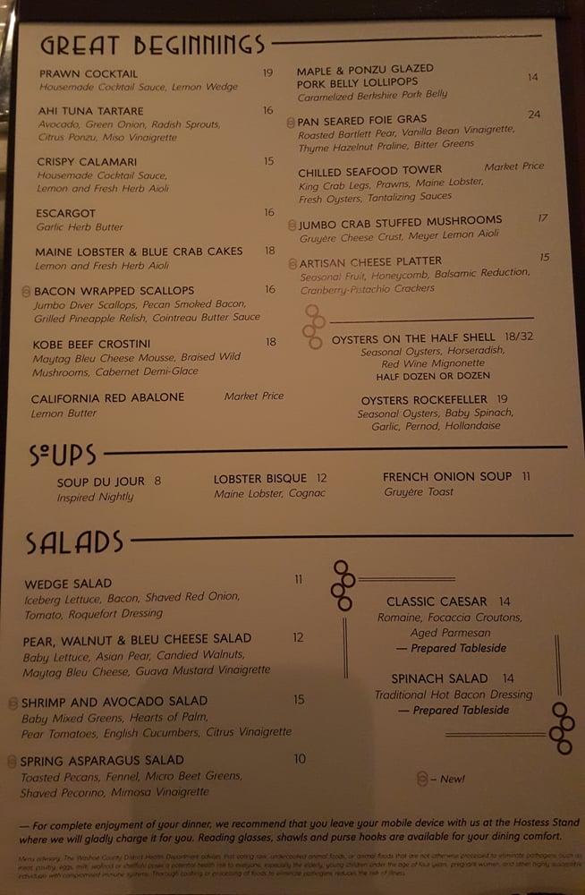 Menu at Atlantis Steakhouse, Reno