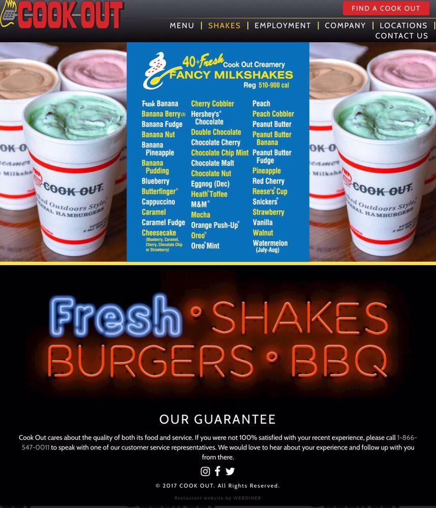 Menu at Cook Out fast food, Hendersonville