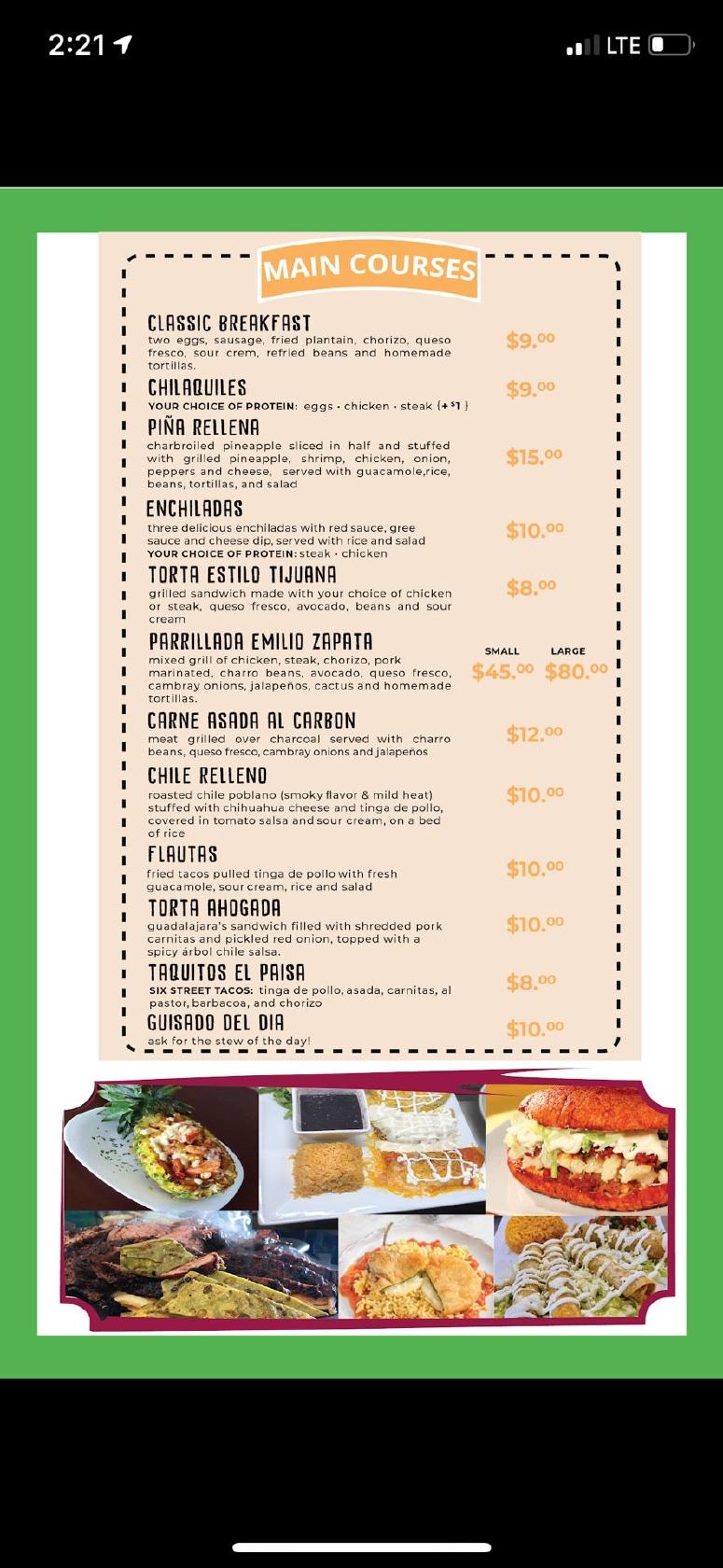 Menu at El Pollote restaurant, Raleigh