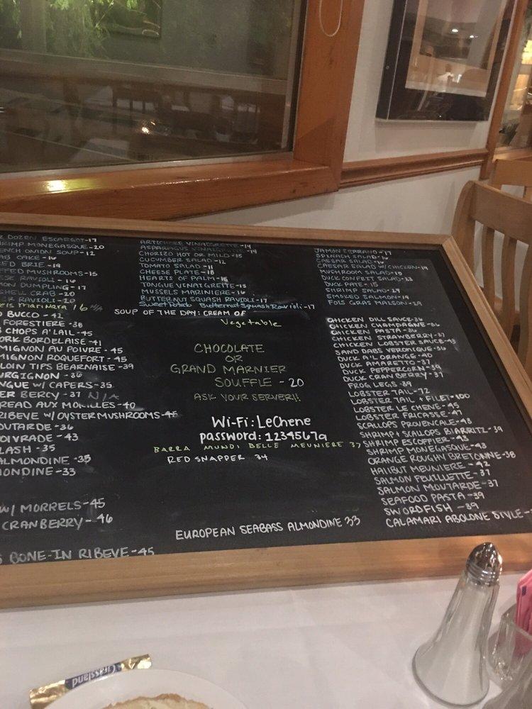Menu at Le Chêne French Cuisine restaurant, Santa Clarita, Sierra Hwy