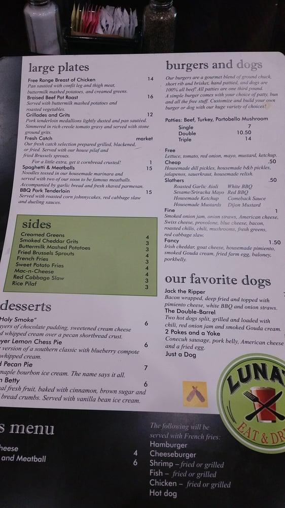 Menu at Luna's Eat & Drink pub & bar, Orange Beach, Canal Rd Suite B