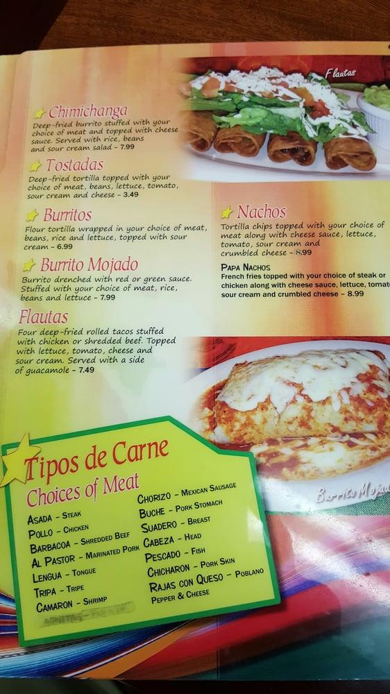 Menu at Taqueria Durango restaurant, Overland