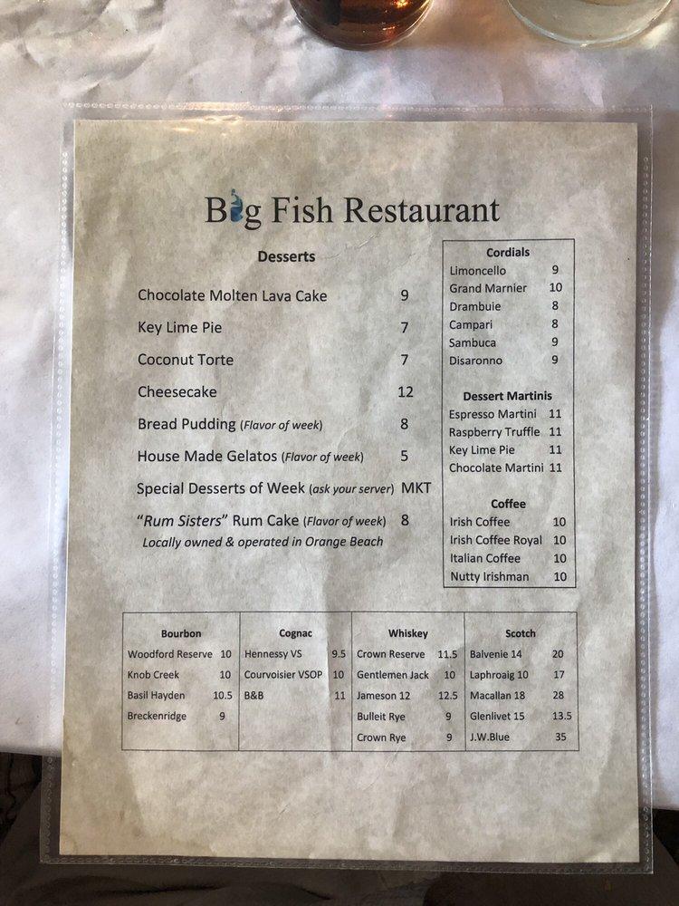 Menu at Big Fish Restaurant, Orange Beach