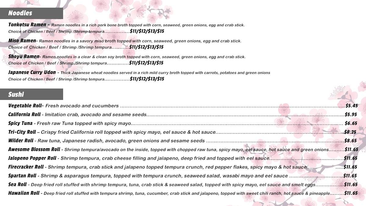Menu at Blossoms Japanese Express restaurant, Saginaw