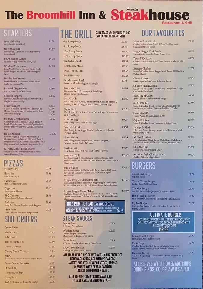 Menu at The Broomhill Inn pub & bar, Nottingham, Broomhill Rd