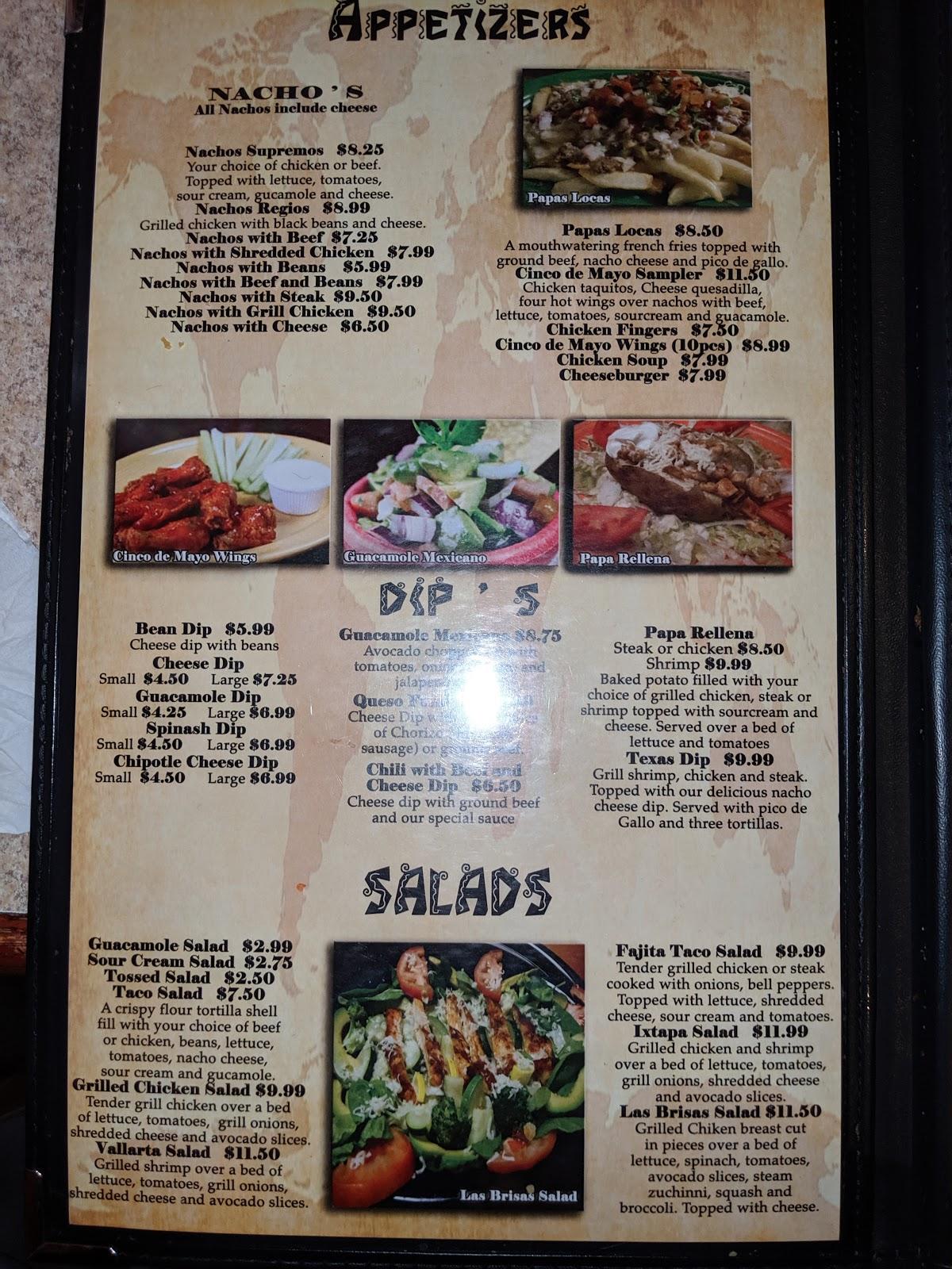 Menu at Cinco de Mayo Mexican Cuisine restaurant, Moncks Corner