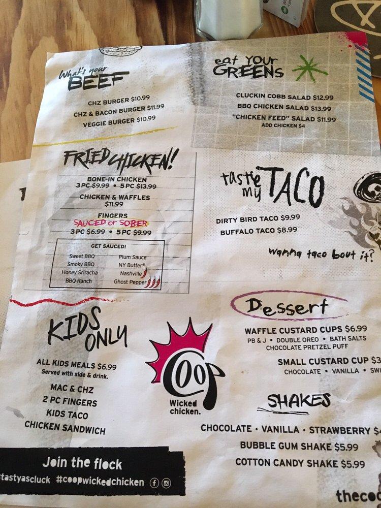 Menu at Coop Wicked Chicken Burlington restaurant, Burlington