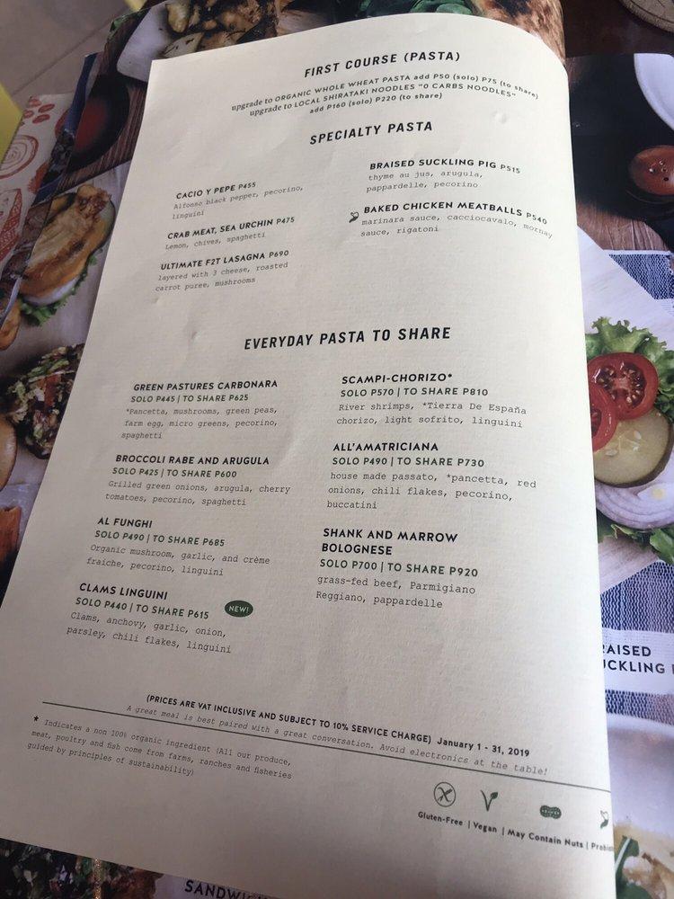 Menu at Green Pastures restaurant, Mandaluyong
