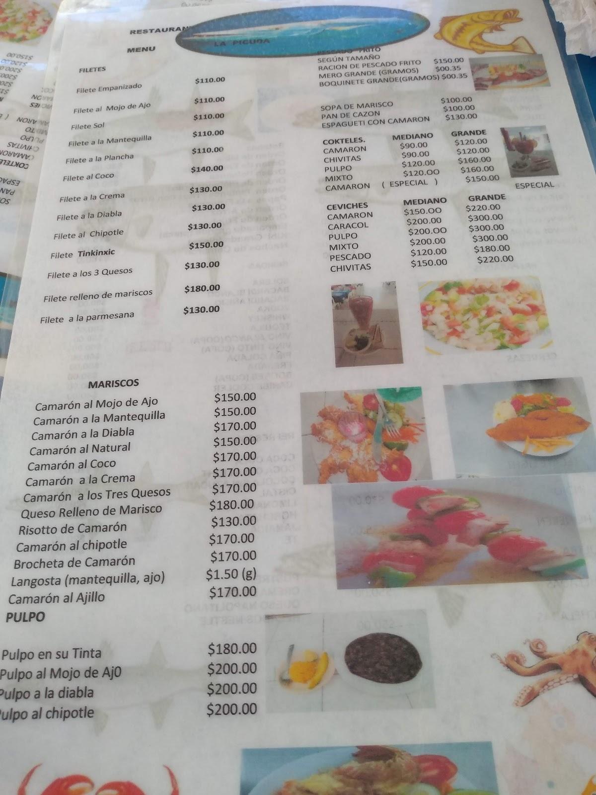 Carta del restaurante La Picuda, Telchac Puerto, Calle 20 Telchac Puerto
