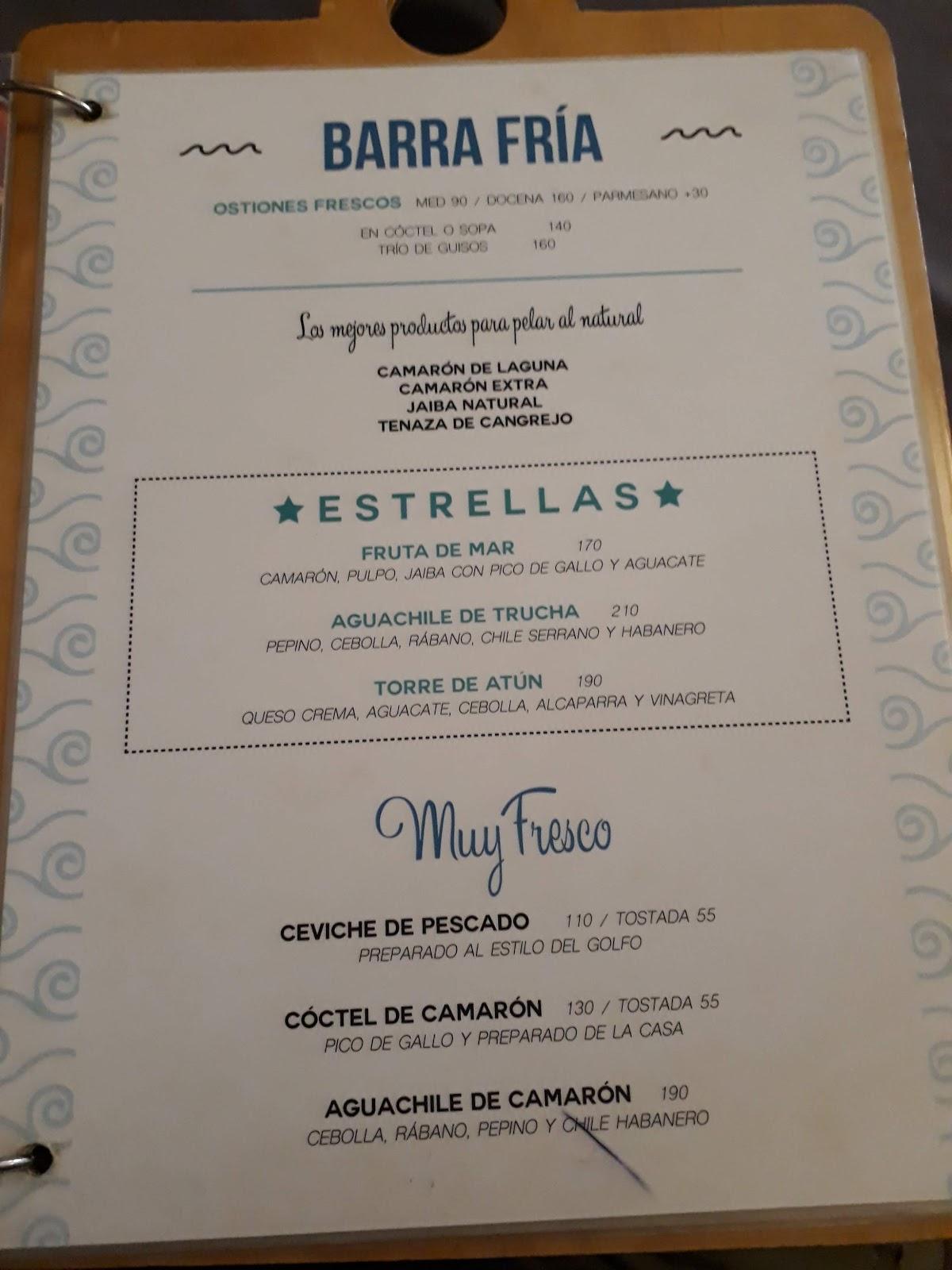 Carta del restaurante La Resaca, Tampico