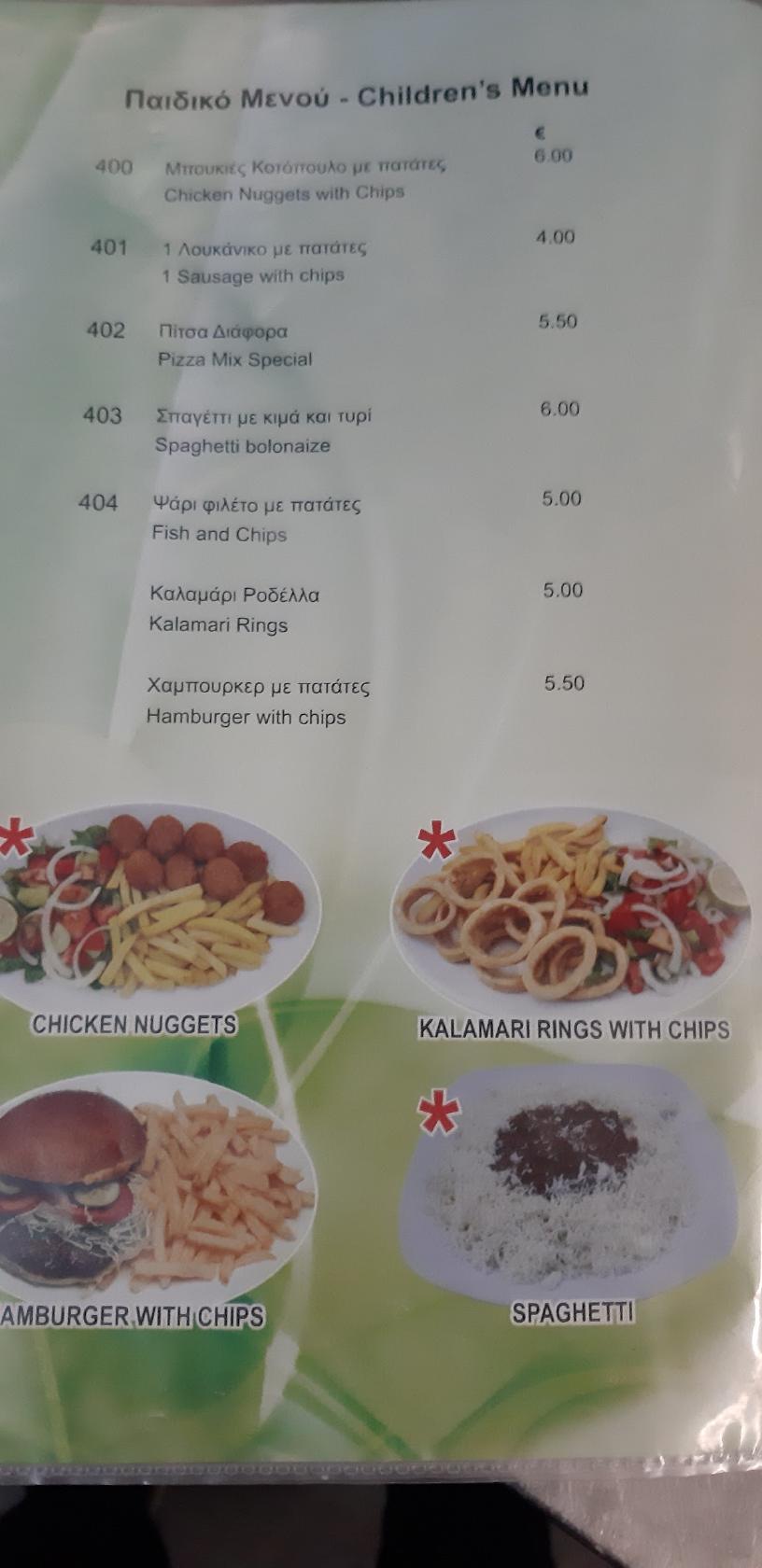 Menu at Navy Marine, Larnaca, Athenon 100