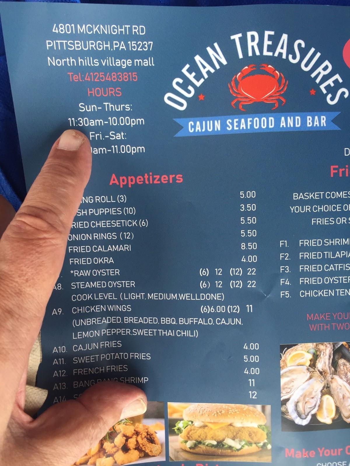 Menu at Ocean Treasures Mcknight pub & bar, Pittsburgh, McKnight Rd