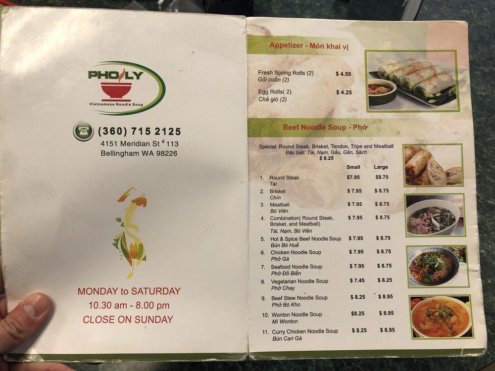 Menu at Pho Ly restaurant, Bellingham, 4151 Meridian St # 113