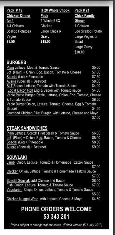 Menu at The Alfredton Fish Shop fast food, Alfredton
