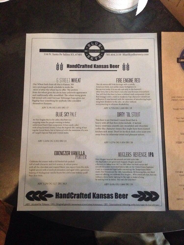 Menu at Blue Skye Brewery and Eats pub & bar, Salina