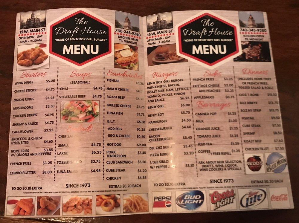 Menu at Draft House restaurant, Newark