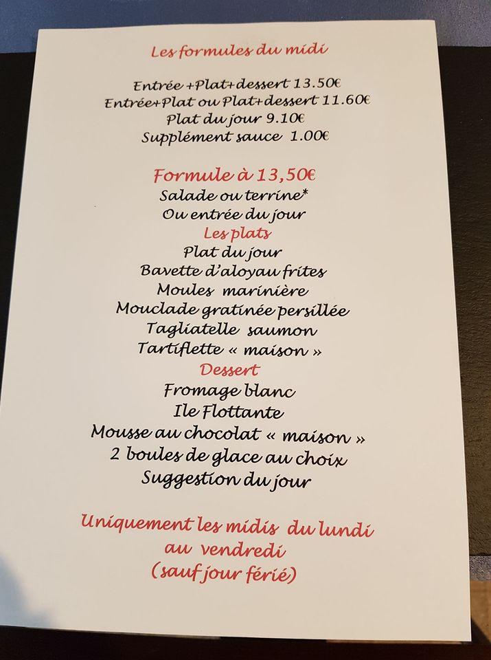 Menu au L Escale restaurant, Gien