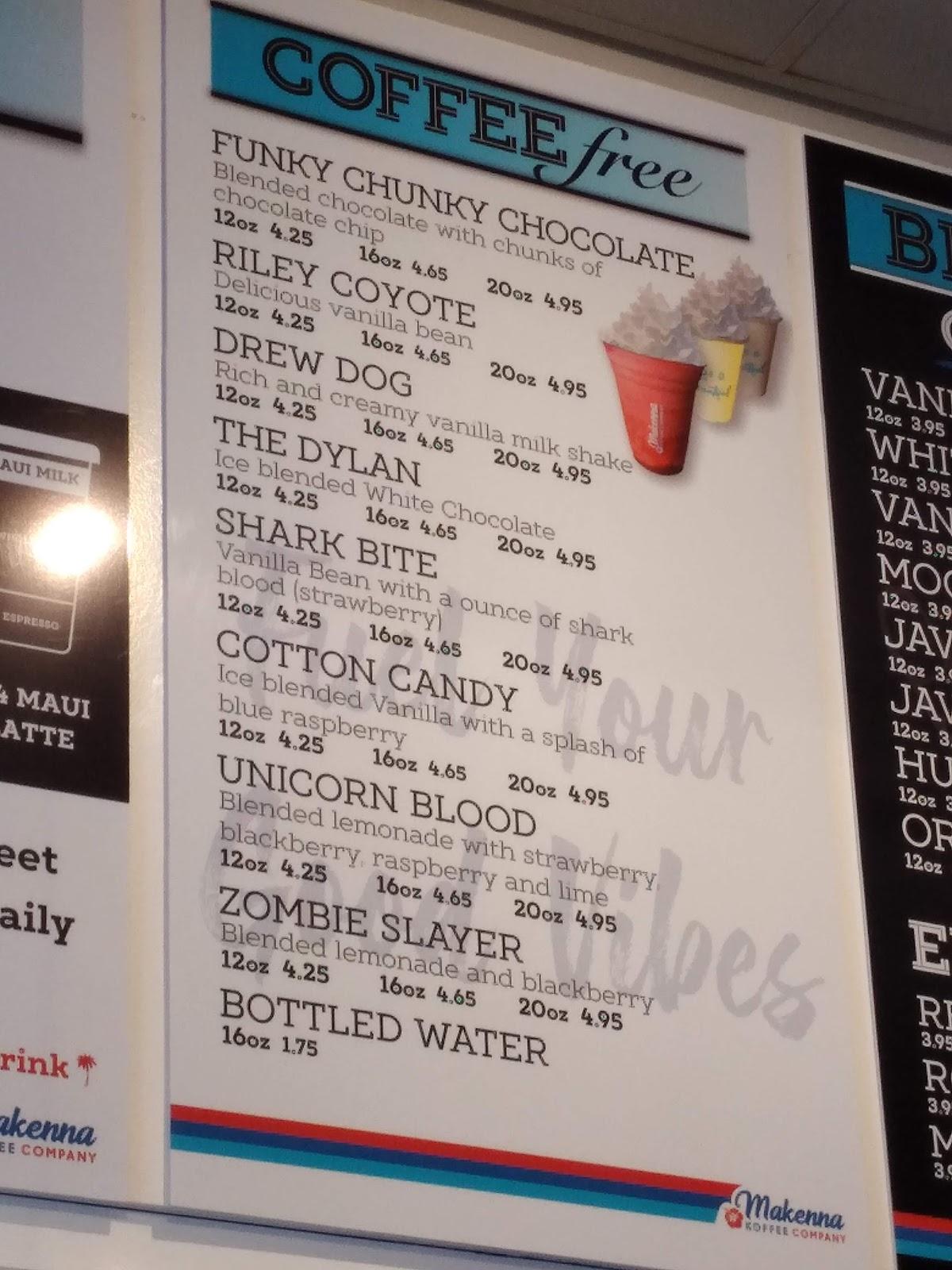 Menu at Makenna Koffee Company cafe, Simi Valley