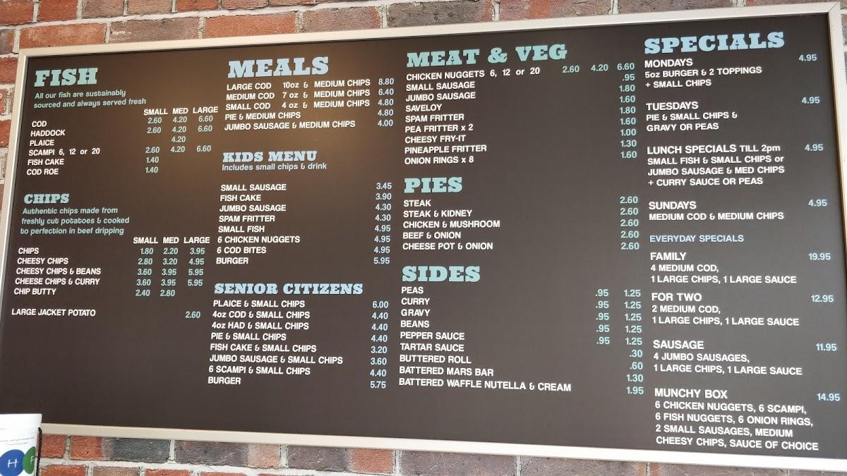 Menu at Ocean Wild Fish Bar, Paignton