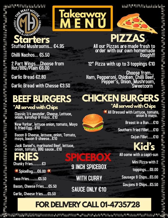 Menu at The Malt House pub & bar, Dublin