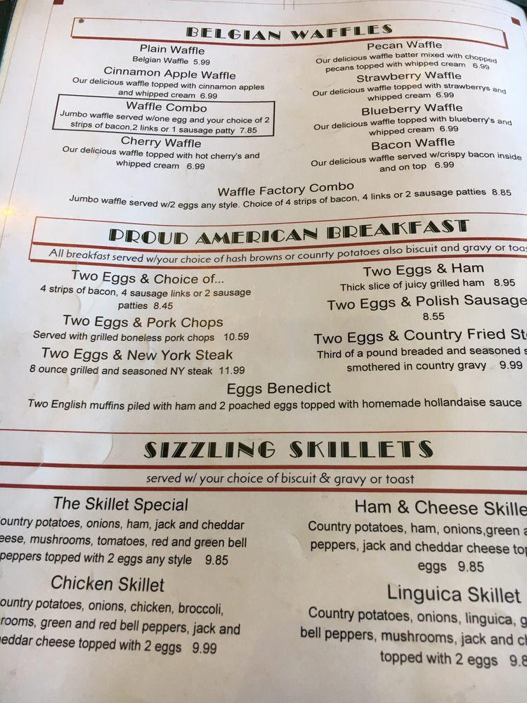 Menu at Waffle Factory restaurant, Escalon