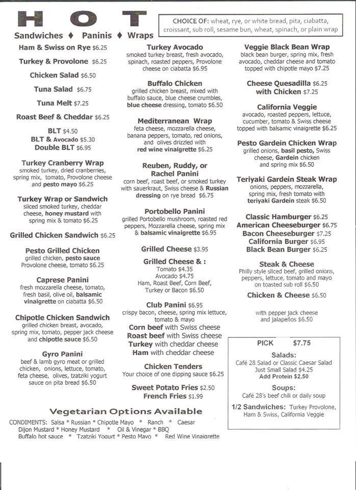 Menu at Cafe 28, Herndon, Dulles View Dr
