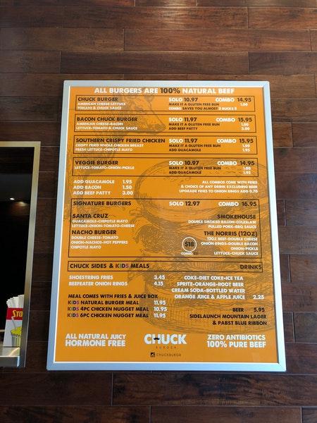Menu at CHUCK BURGER restaurant, The Blue Mountains
