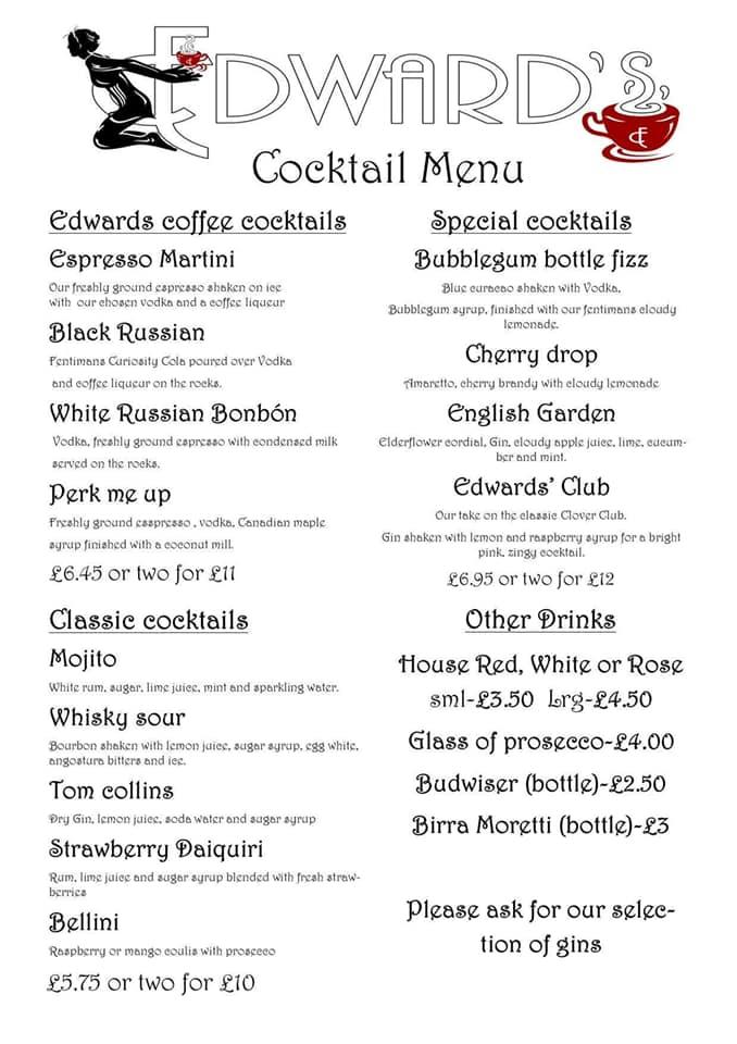 Menu at Edwards Coffee Shop & Eatery pub & bar, Consett