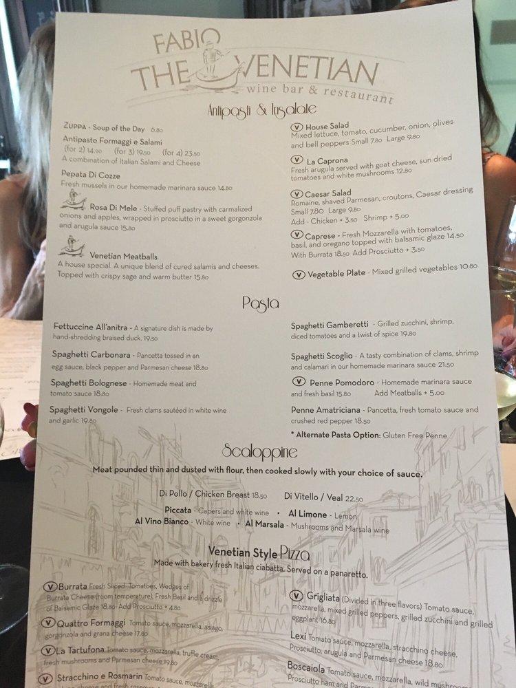 Menu at Fabio The Venetian pub & bar, Oakland Park