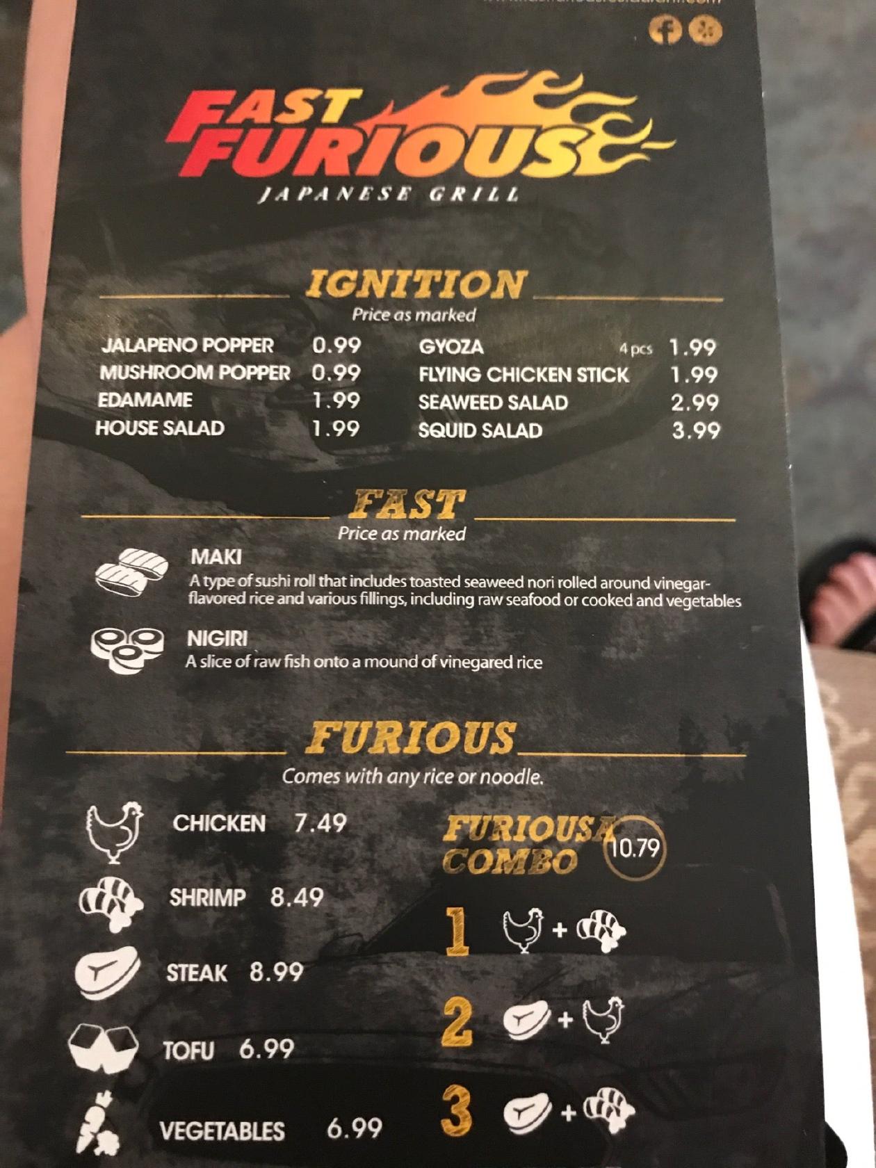 Carta del restaurante F&F Japanese Grill, Addison, Belt Line Rd