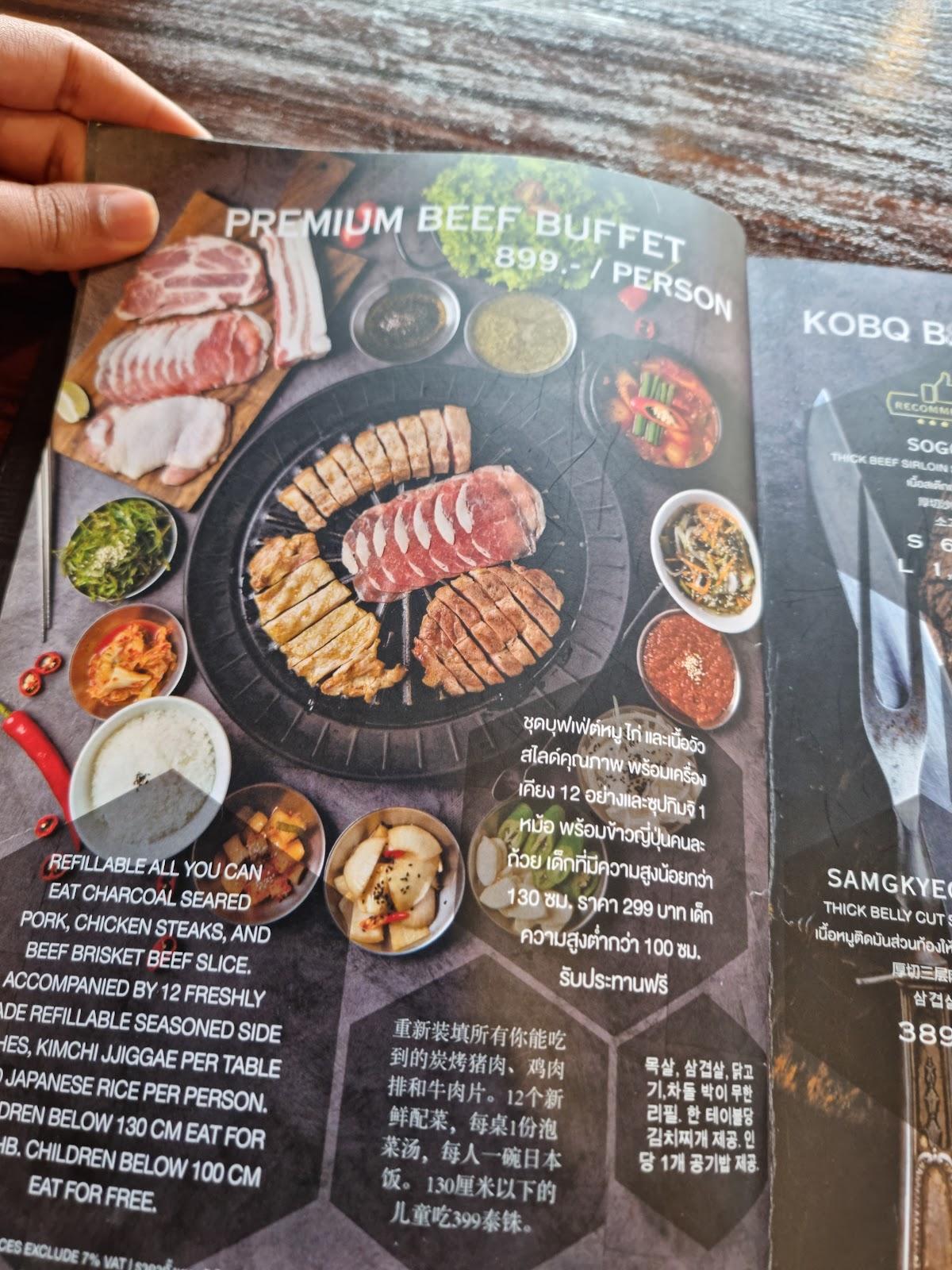 Menu at KOBQ restaurant, Chiang Mai