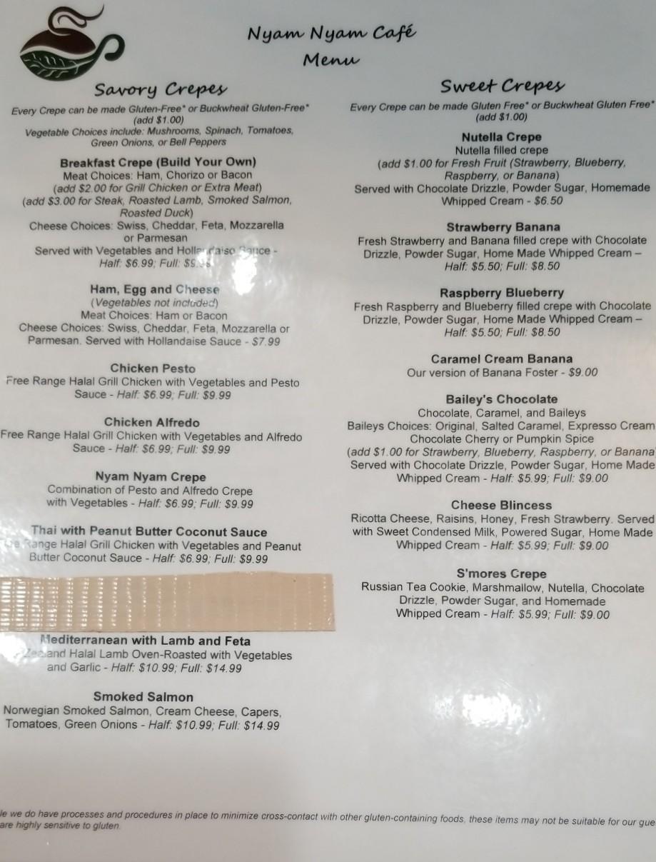 Menu at Nyam Nyam Cafe, Cypress
