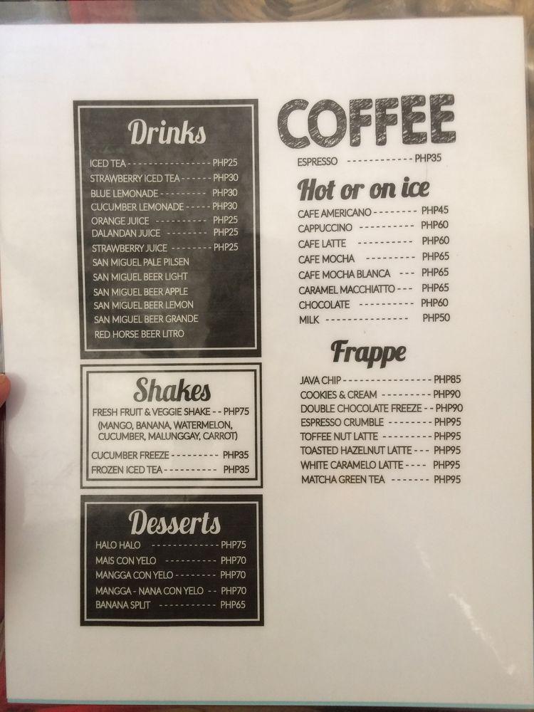 Menu at Portside Cafe, Larena