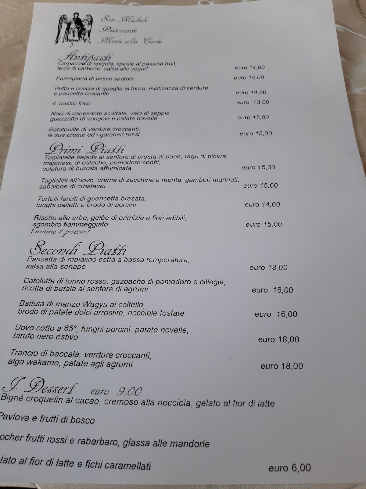 Menu da Ristorante San Michele, Fagagna, Via Castello di Fagagna