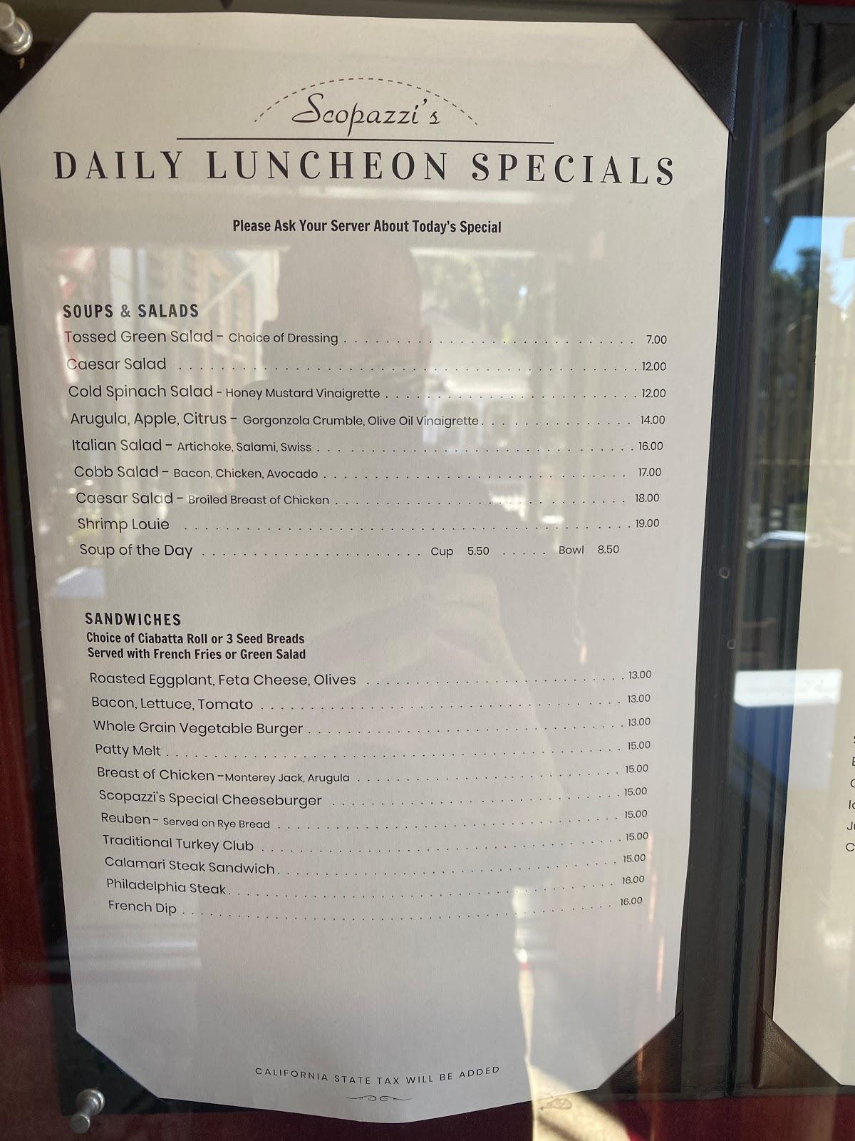 Menu at Scopazzi's Restaurant and Lounge, Boulder Creek