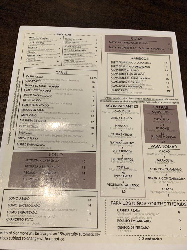Menu at The Spotted Gallo restaurant, Miami