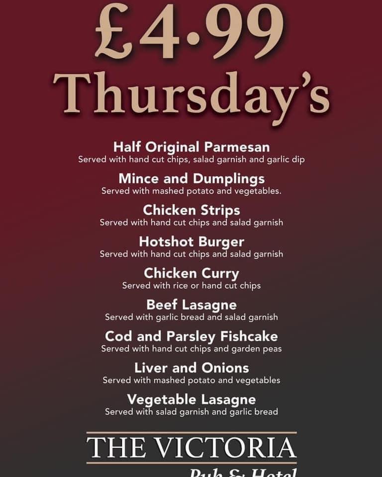 Menu at Victoria Pub, Saltburn-by-the-Sea, 3-5 Dundas St E