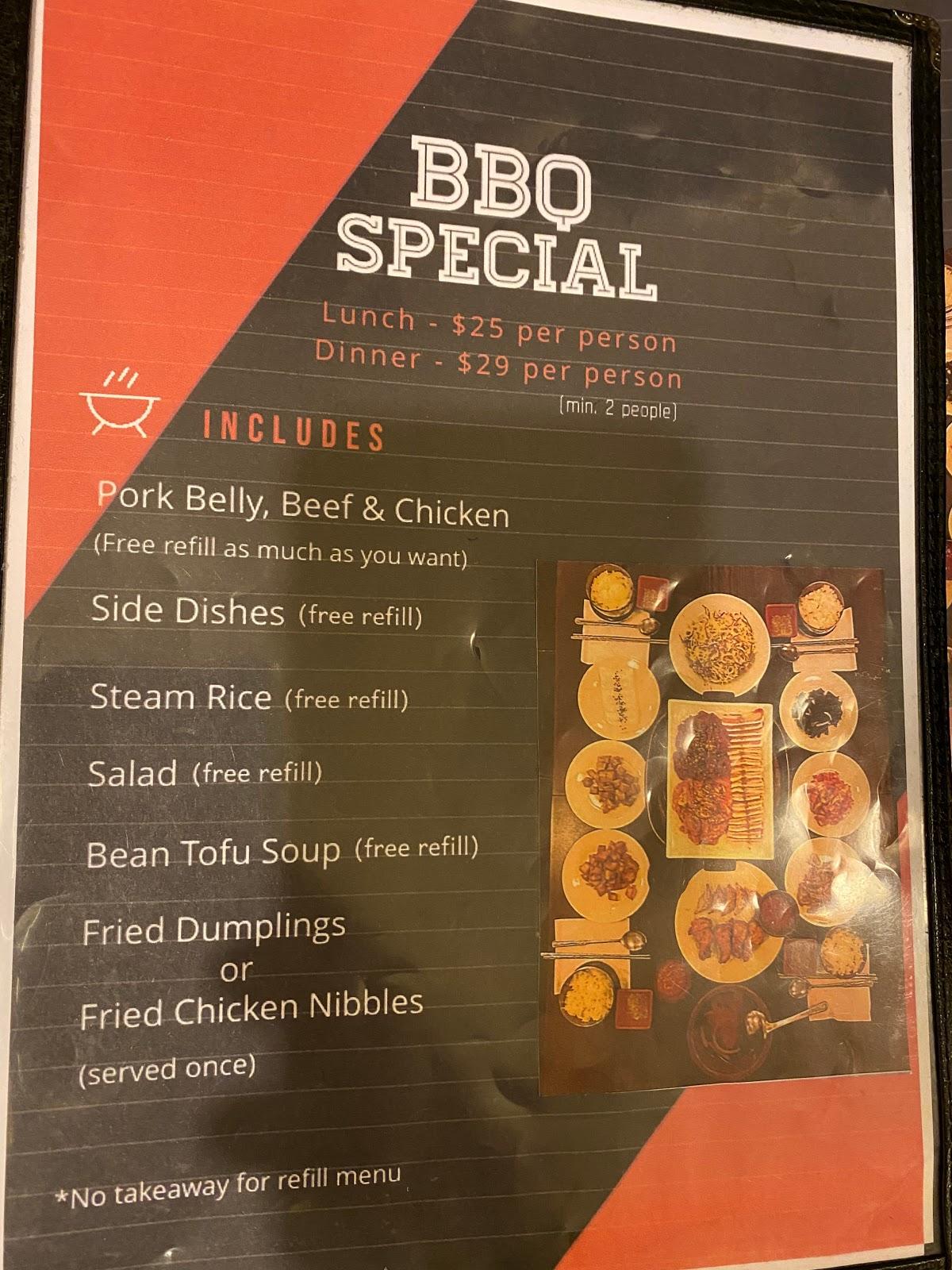 Menu at Yaki Yaki Korean Restaurant, Rotorua