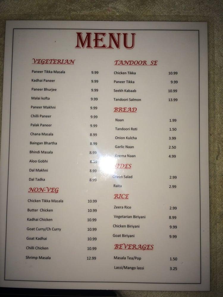 Menu at Baba Dhaba restaurant, Brampton, 255 Rutherford Rd S