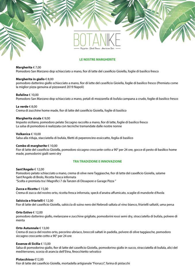 Menu at Botanike Restaurant, Catania
