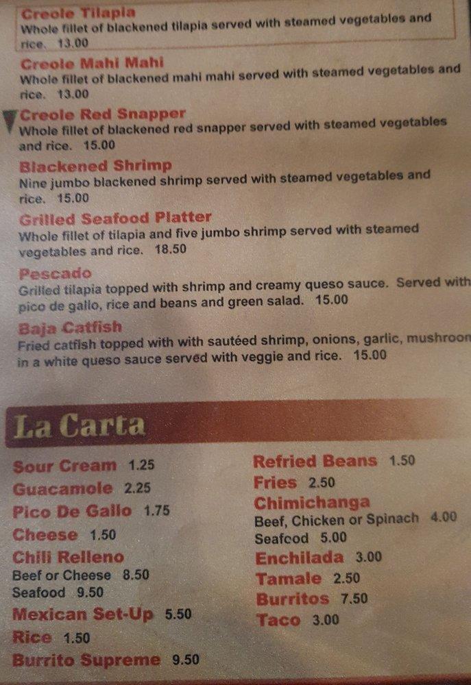 Menu at Casa La Vida restaurant, Baton Rouge