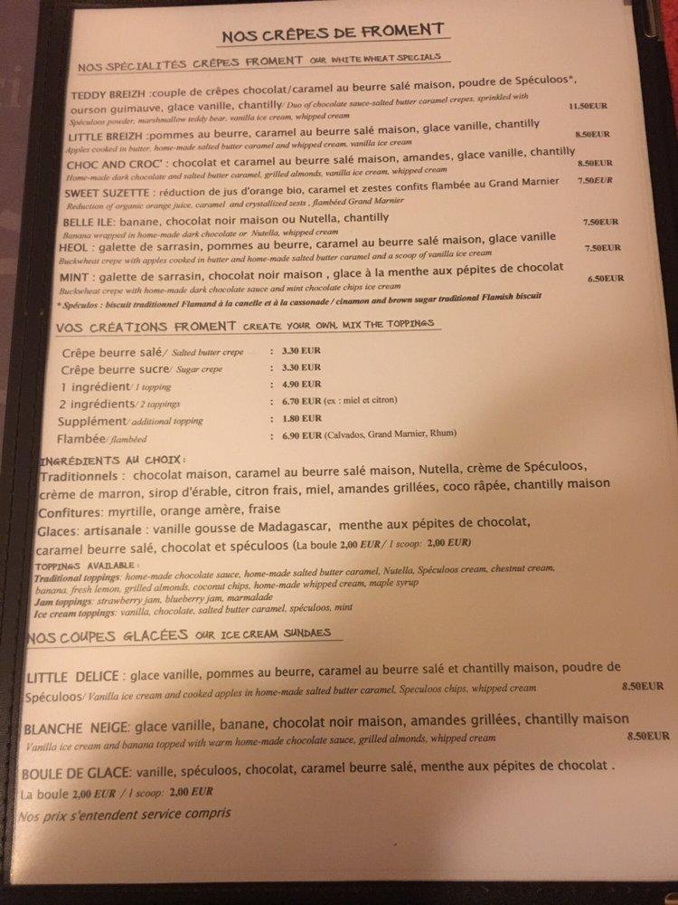 Menu at Crêperie Little Breizh restaurant, Paris, 11 Rue Grégoire de Tours