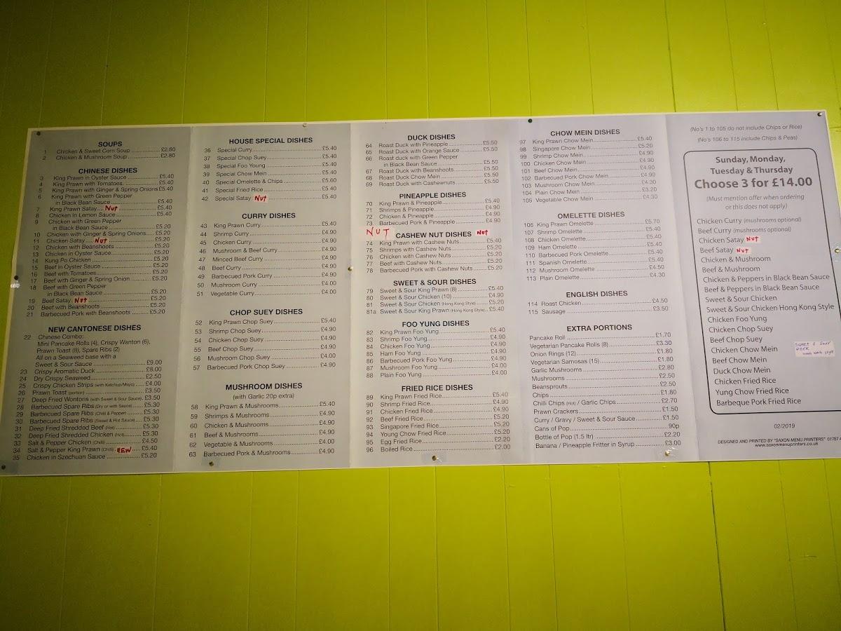 Menu at Doh Wah fast food, Doncaster