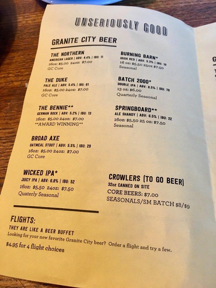 Menu at Granite City Food & Brewery restaurant, Kansas City, Village ...